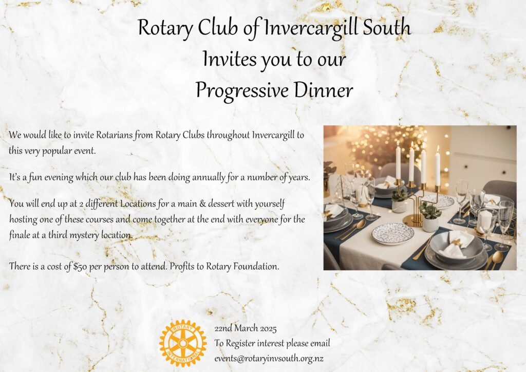 Rotary Progressive Dinner – Rotary Invercargill South